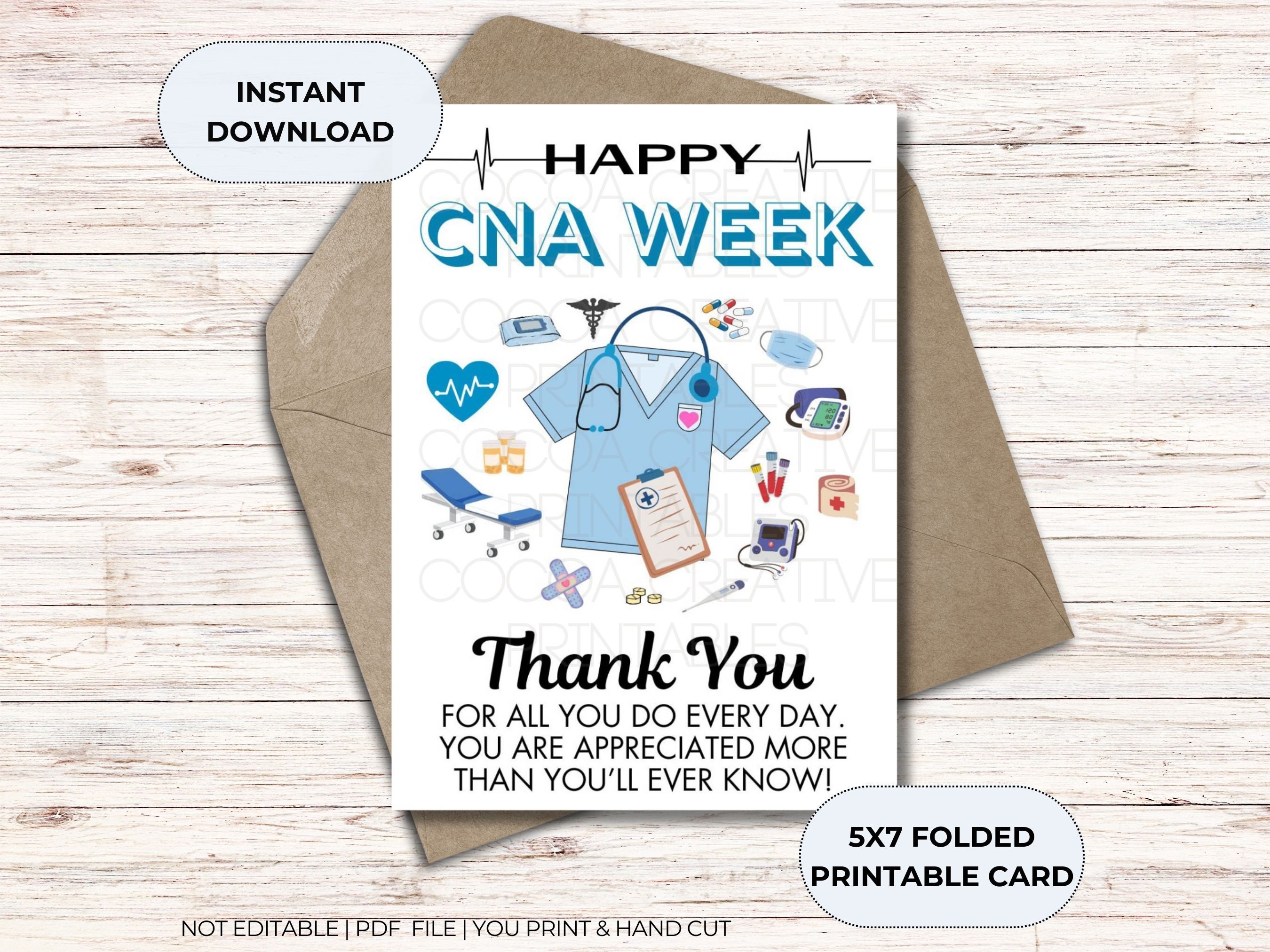 CNA Week Card CNA Week Printable Cna Week Foldable 5x7 Card Cna Thanks Certified Nursing ...