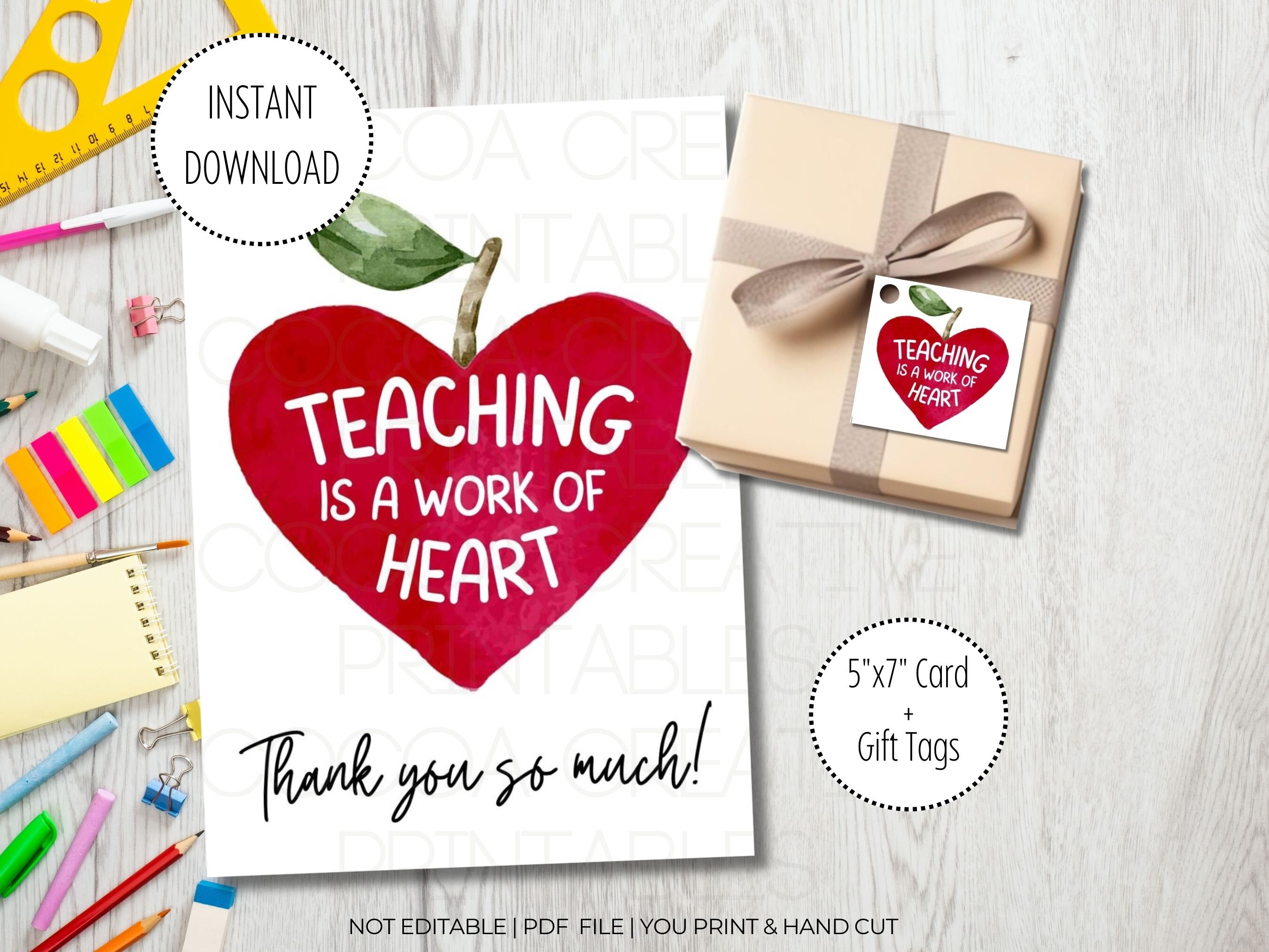 Teacher Appreciation Card Printable Teacher Thank You 5x7 Greeting Card ...