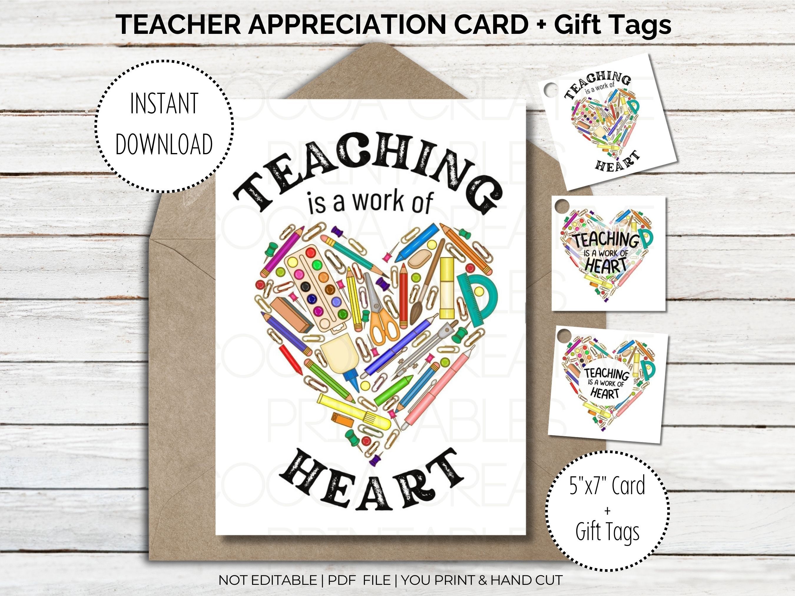 Teacher Appreciation Card Printable Teacher Thank You 5x7 Greeting Card ...