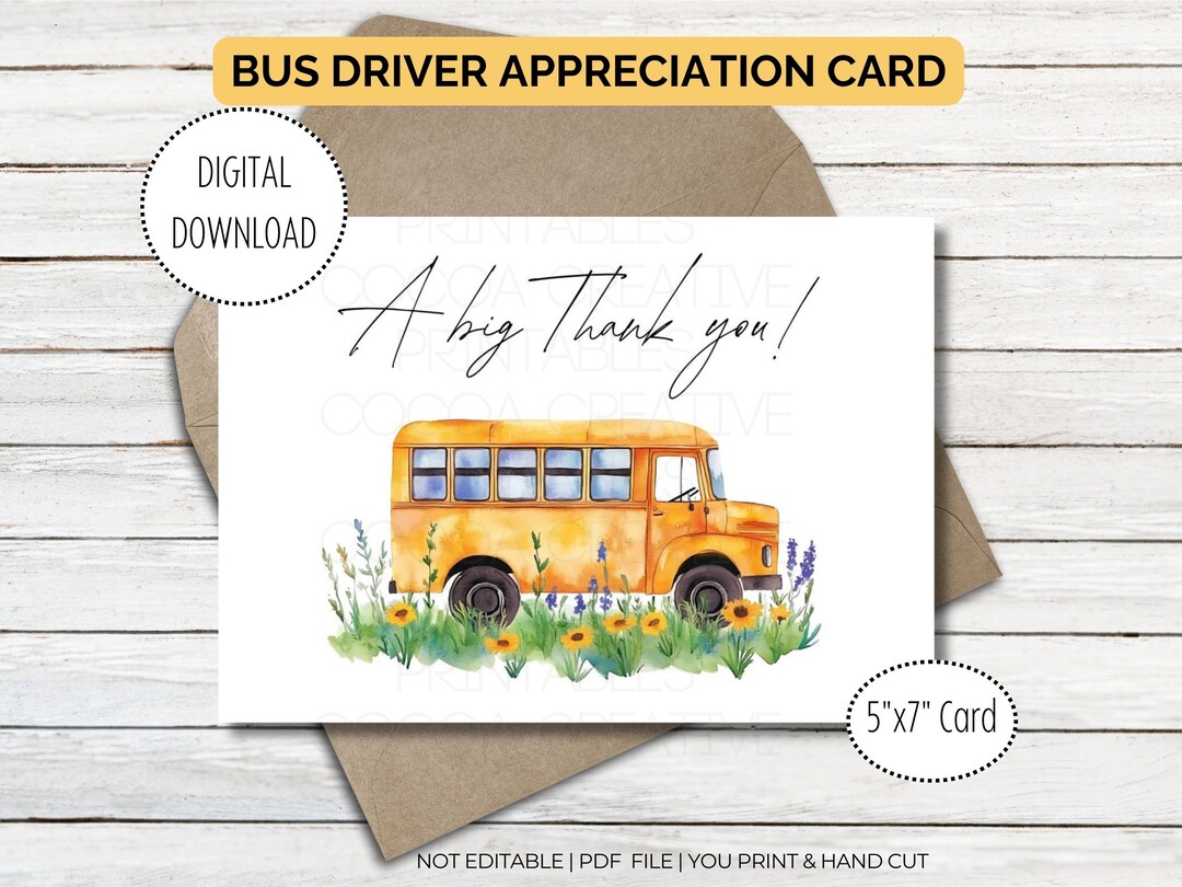 Bus Driver Thank You Card | Bus Driver Appreciation | School Bus Driver ...