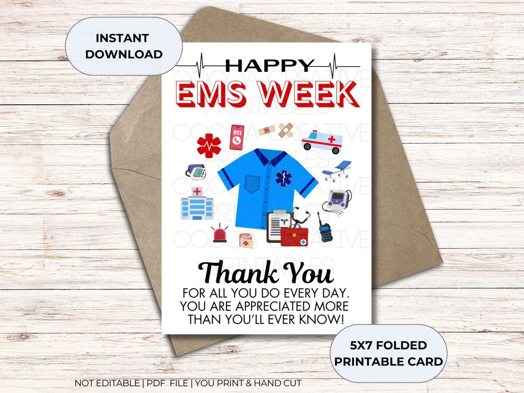 EMS Week Card | EMS Week Printable / Ems Week Foldable 5x7 Card | Emt ...
