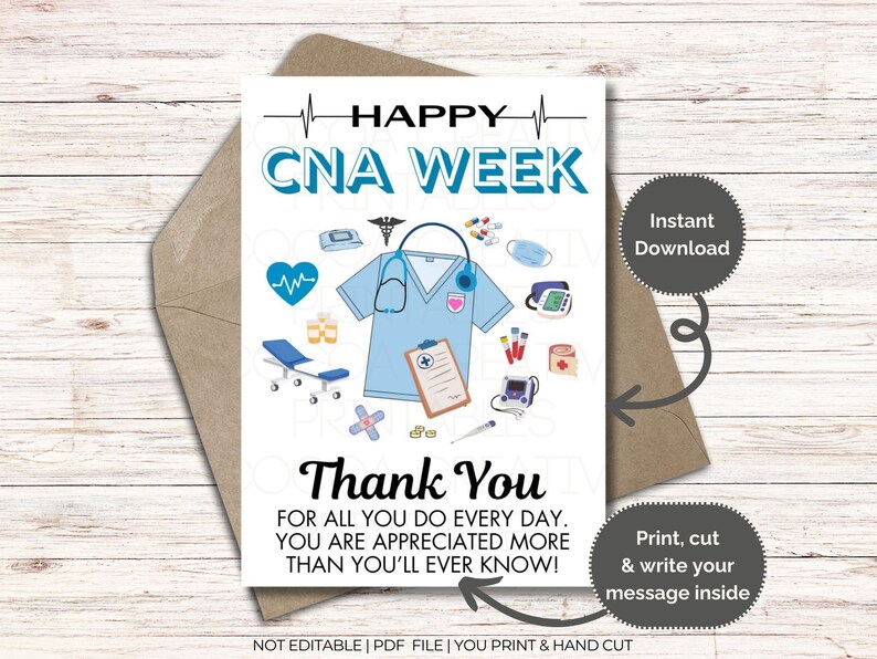 CNA Week Card | CNA Week Printable | Cna Week Foldable 5x7 Card | Cna ...