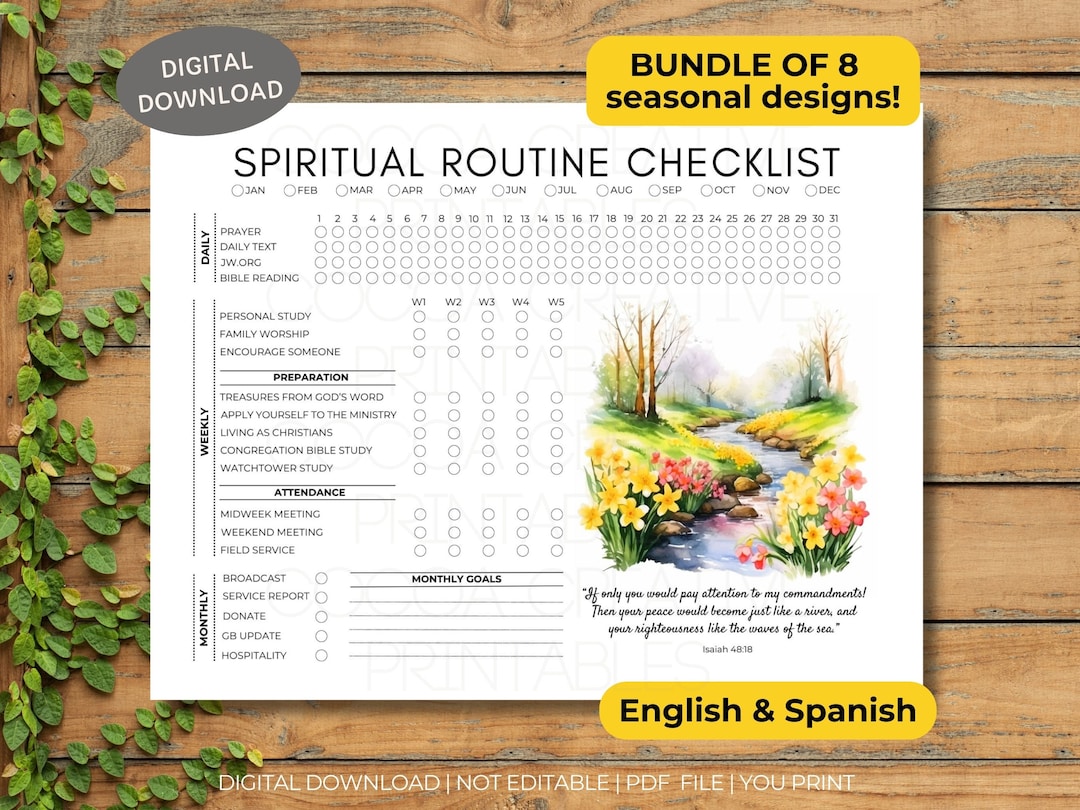 JW Spiritual Routine Checklist | 8 Seasonal Designs (digital Download ...