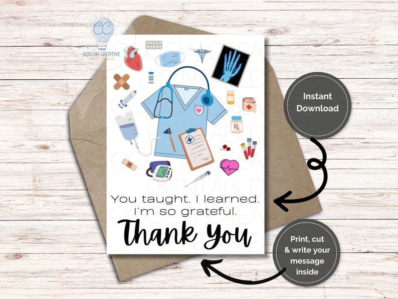 Clinical Instructor Thank You Card | Scrubs Design (printable Card) - Etsy