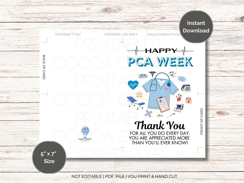 PCA Week Card PCA Week Printable Pca Week Foldable 5x7 Card Pca Thanks ...