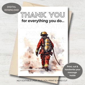 Firefighter Thank You Card | Fireman Thanks | Firemen Gift | Fire Dept ...