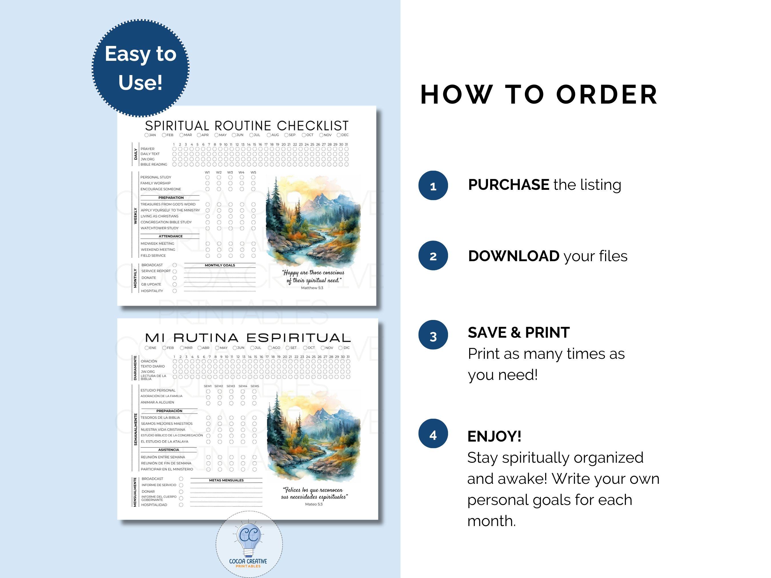JW Spiritual Routine Checklist | JW Organizer | Spiritual Routine ...