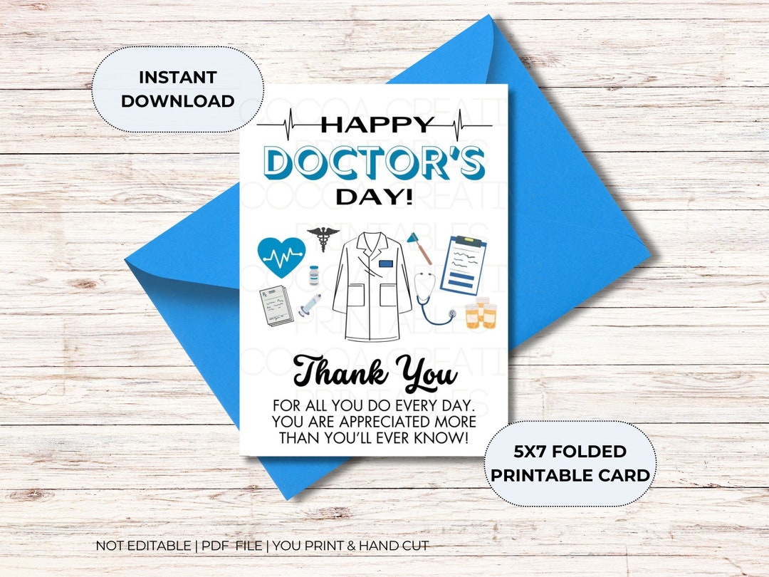 Doctor's Day Thank You Printable 5x7 Folded Greeting Card | National ...