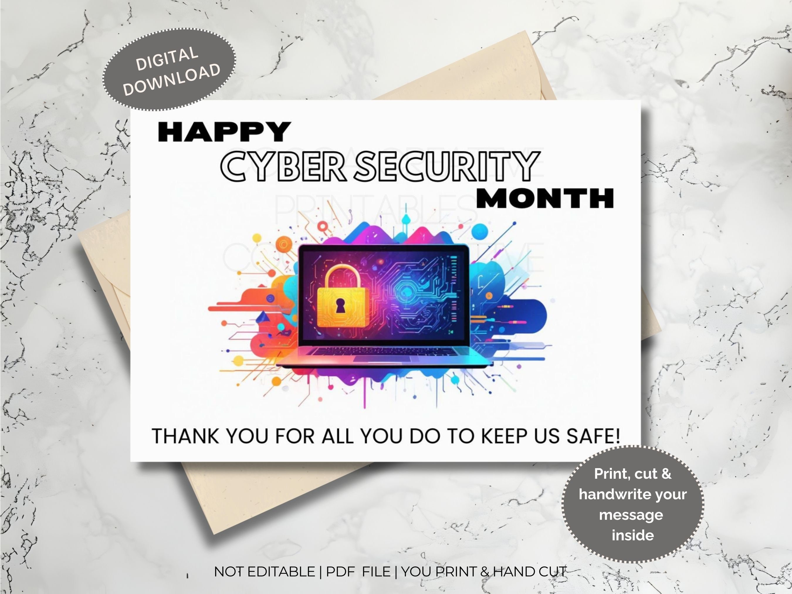 Cyber Security Month Card | Printable IT Thank You (digital Download ...