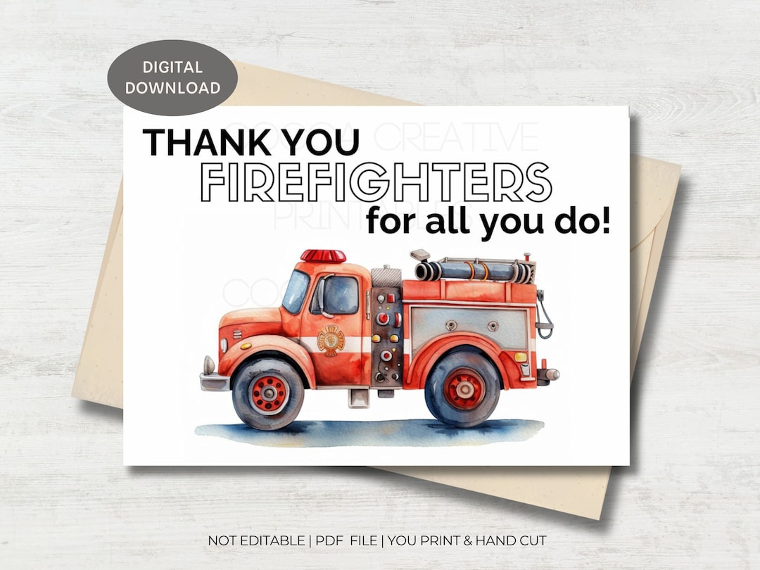 Firefighter Thank You Card | Fireman Thanks | Firemen Gift | Fire Dept ...