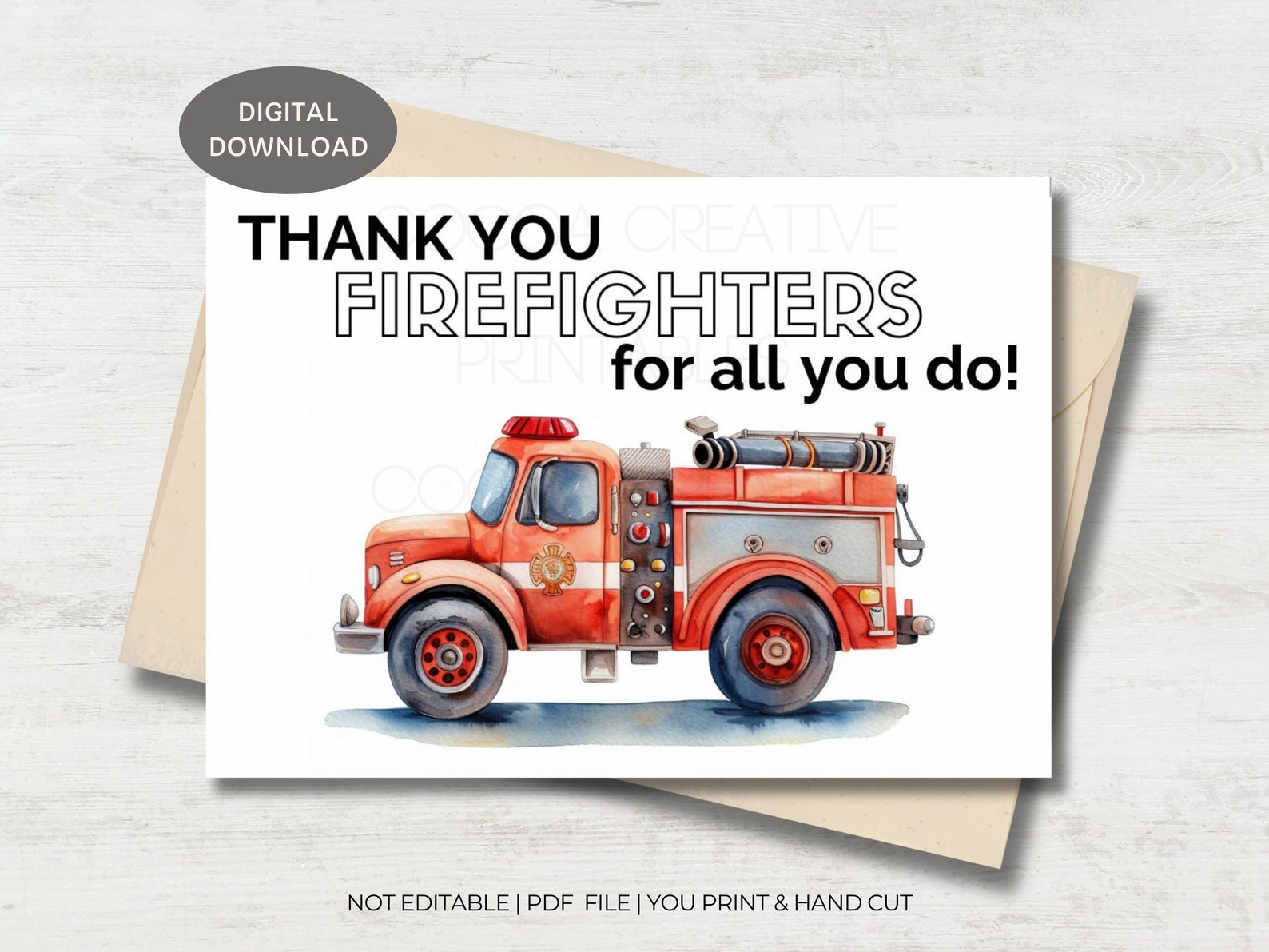 Firefighter Thank You Card Fireman Thanks Firemen Gift Fire Dept Gift ...