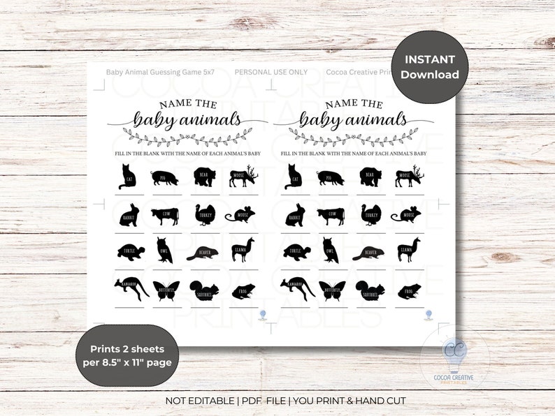 Baby Shower Guessing Game Baby Shower Games Baby Animals Guessing Game ...