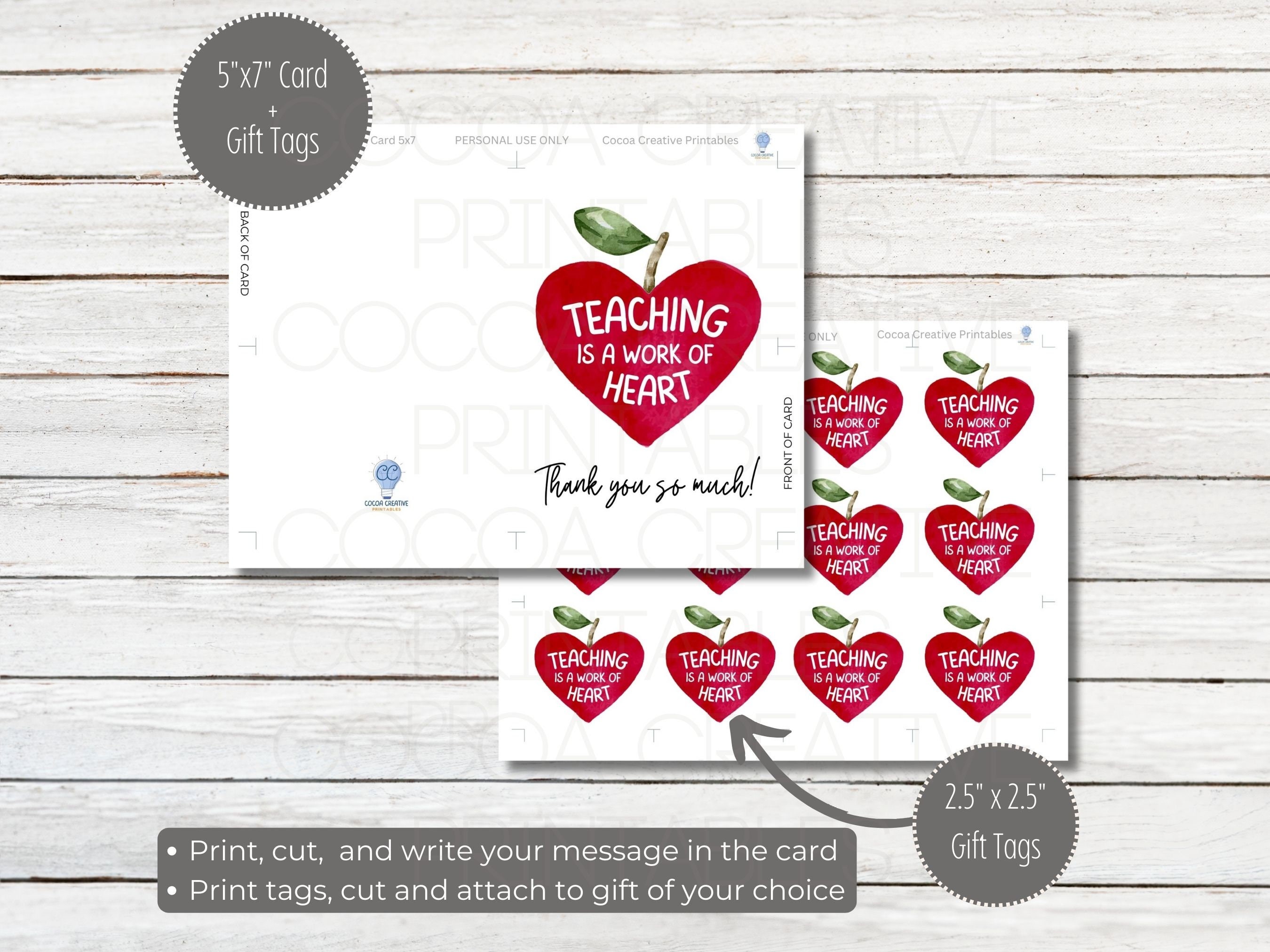 Teacher Appreciation Card Printable Teacher Thank You 5x7 Greeting Card ...
