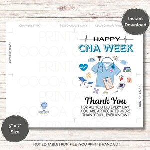 CNA Week Card | CNA Week Printable | Cna Week Foldable 5x7 Card | Cna Thanks | Certified Nursing ...