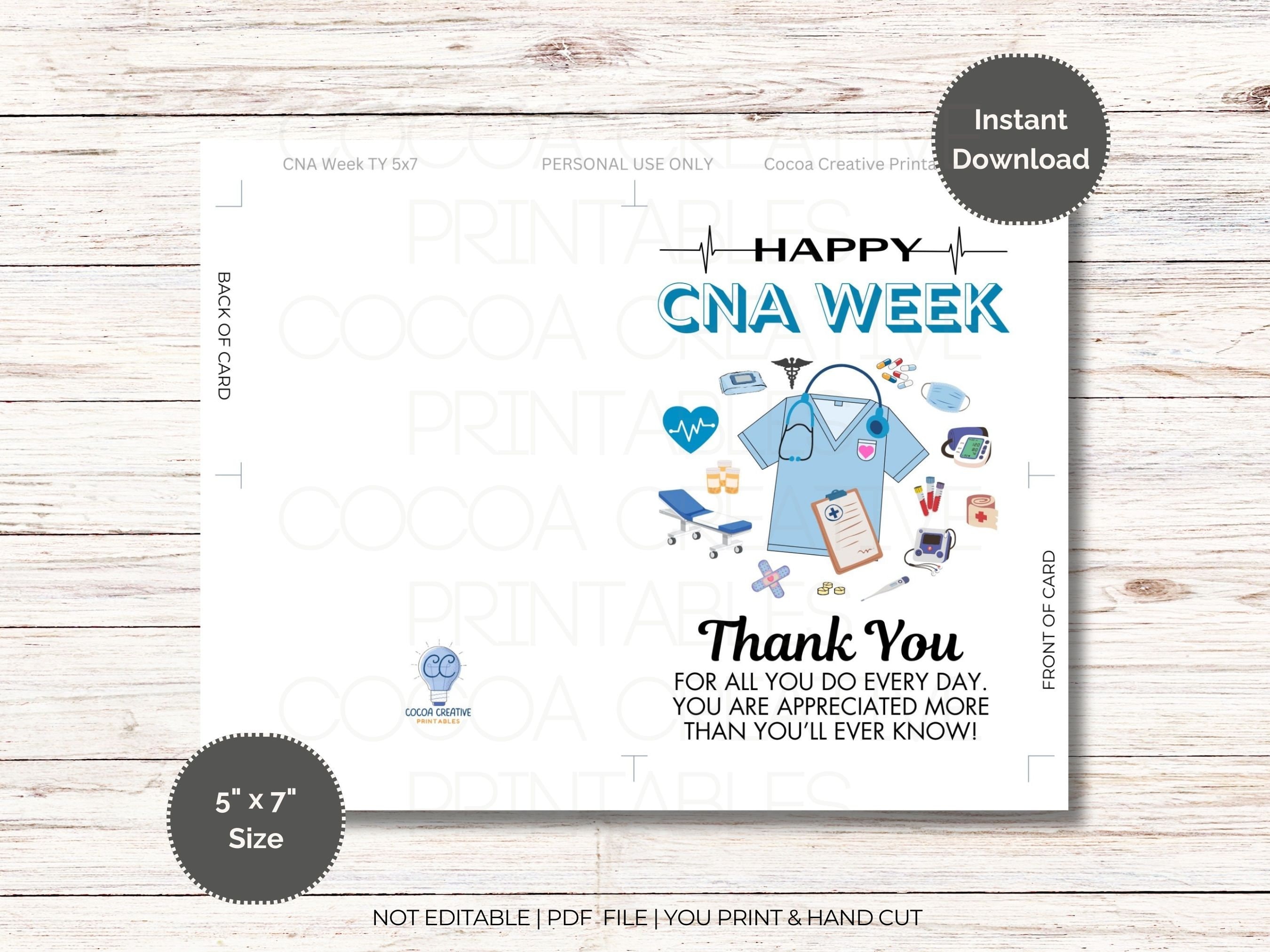 CNA Week Card CNA Week Printable Cna Week Foldable 5x7 Card Cna Thanks ...