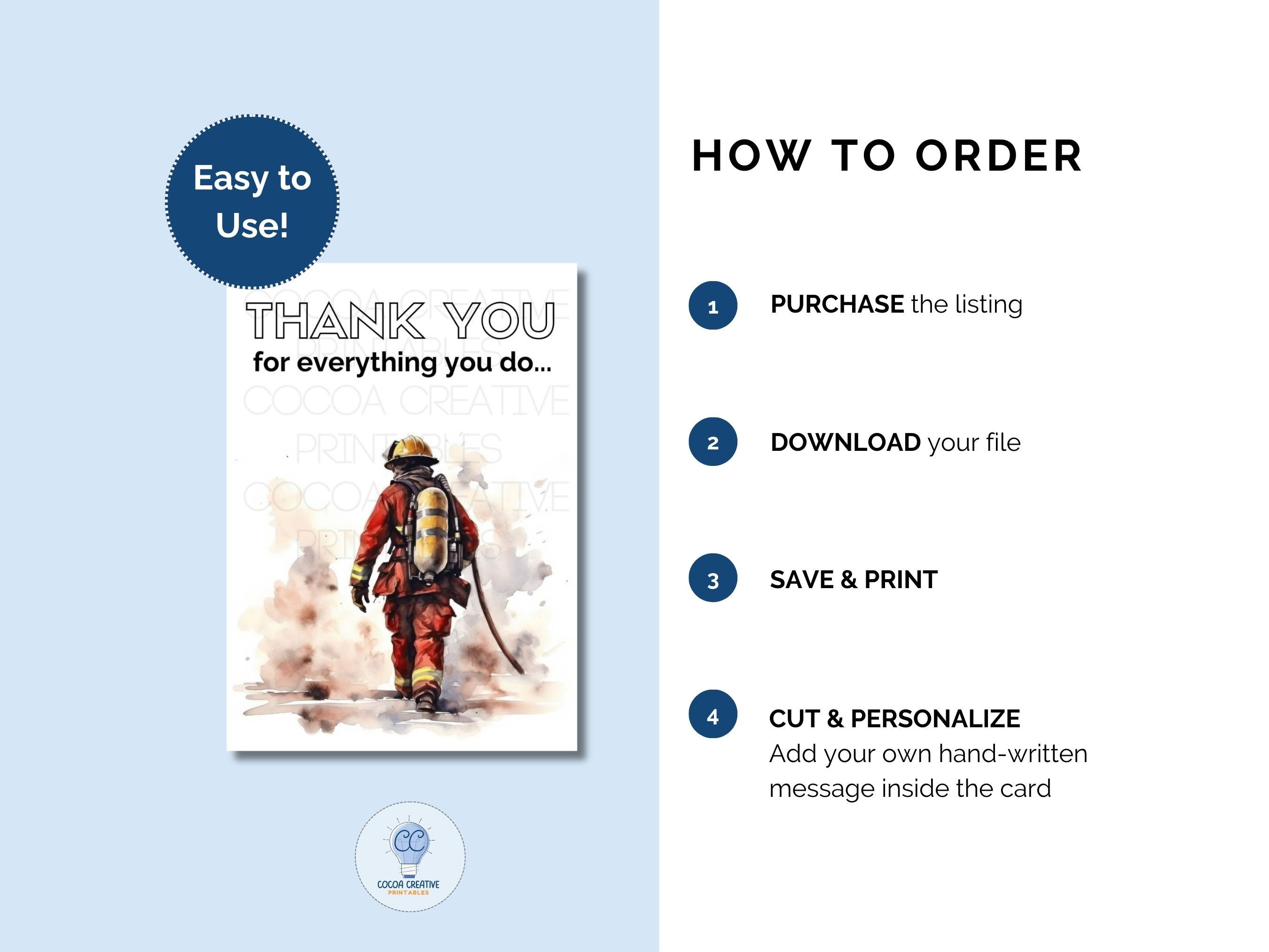 Firefighter Thank You Card | Fireman Thanks | Firemen Gift | Fire Dept ...