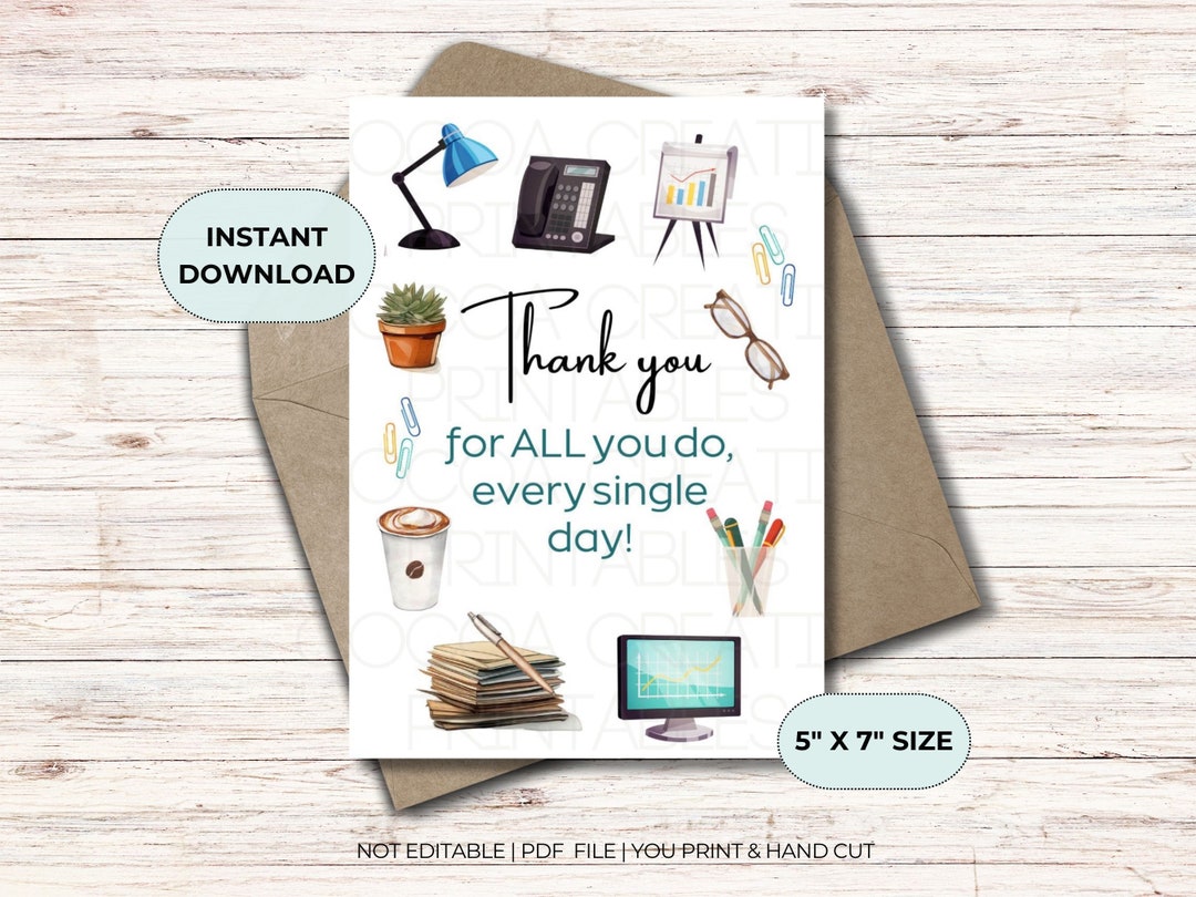 Office Employee Appreciation Card Printable | Secretary Thanks ...