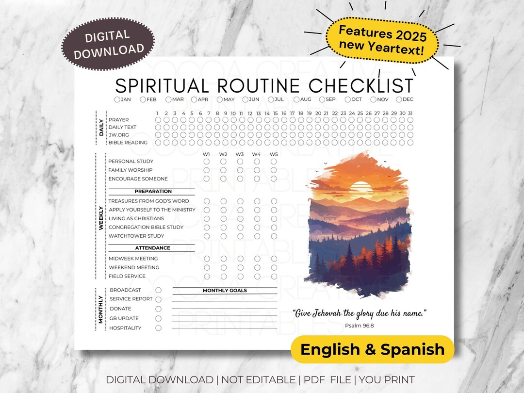 JW Spiritual Routine Checklist JW Organizer JW Printable Spiritual ...