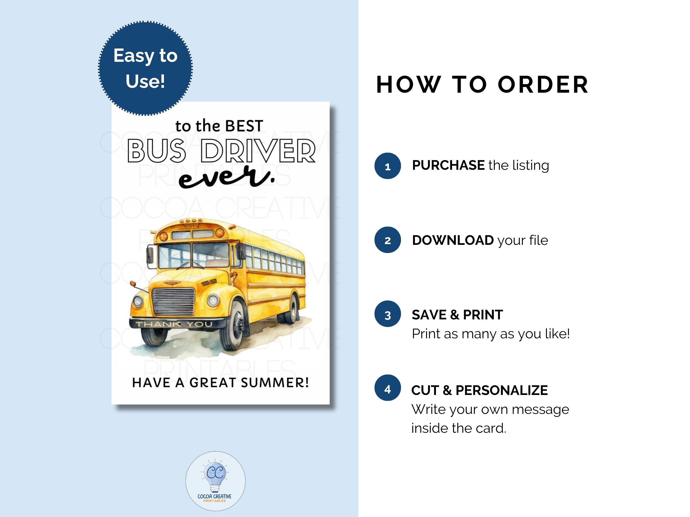 Bus Driver Thank You Card Printable | Bus Driver Appreciation Card ...