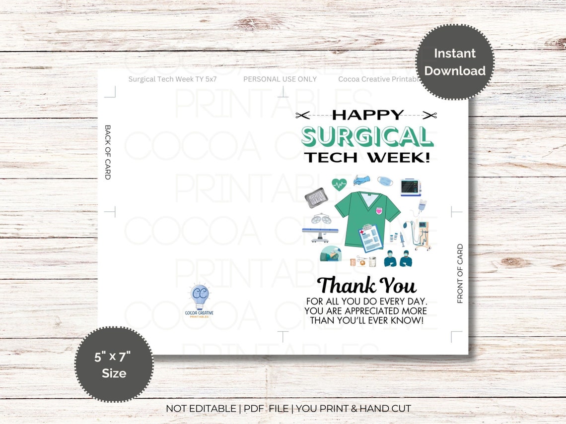Surgical Tech Week Card | Surgical Tech Week Printable | Surgical Tech Week | Surgical Tech ...