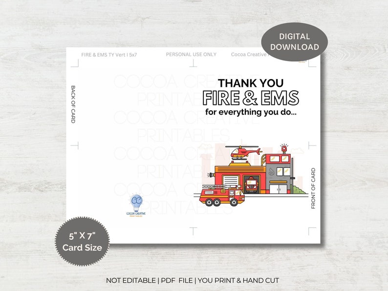 Fire & EMS Thank You Card Fire Department Thanks Firemen Gift Fire and EMS Appreciation EMS Card ...
