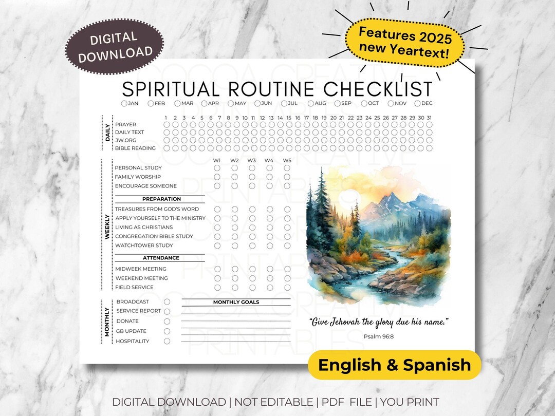 JW Spiritual Routine Checklist | JW Organizer | JW Printable ...