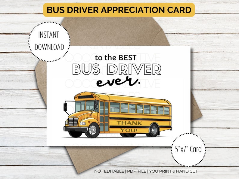 Bus Driver Thank You Card Printable Bus Driver Appreciation Card School ...