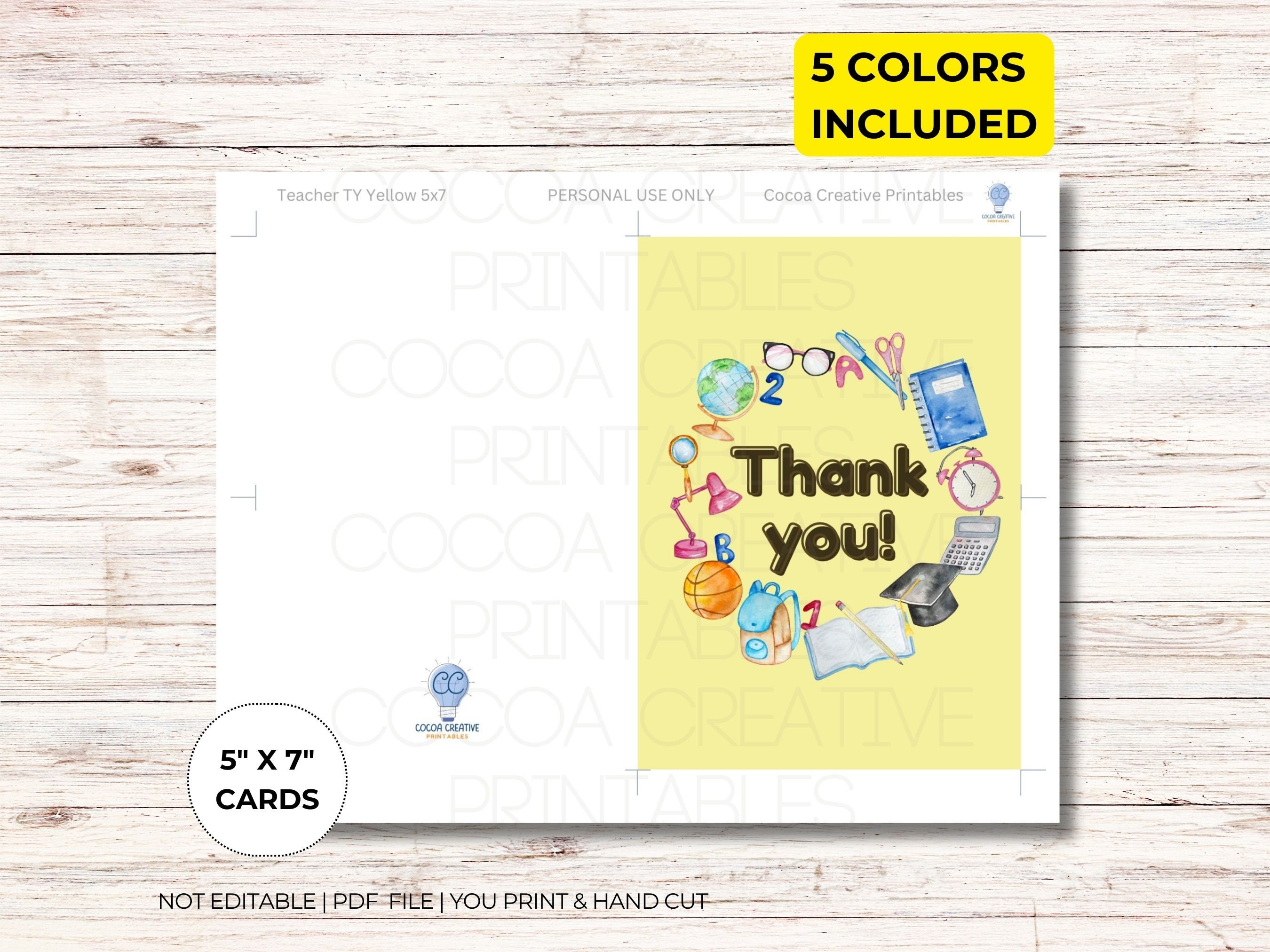 Teacher Thank You Printable 5x7 Folded Greeting Card, Teacher Thank You ...