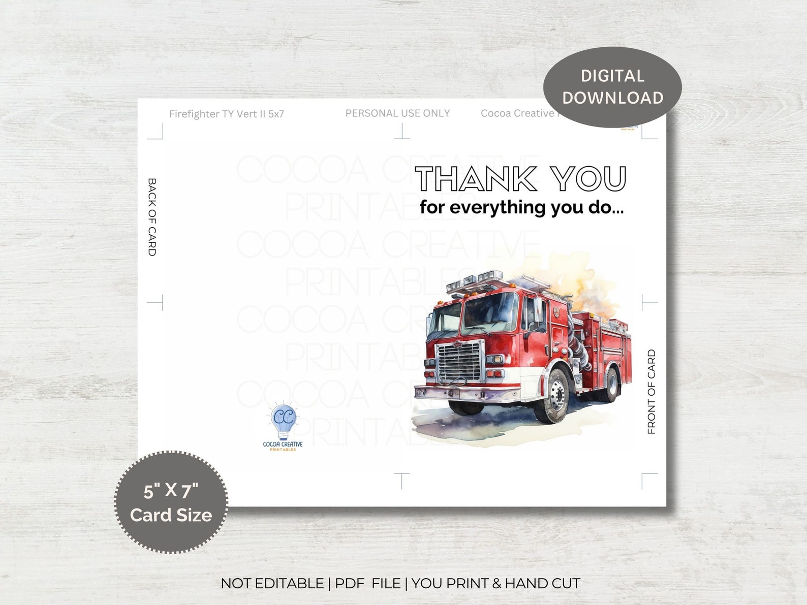 Firefighter Thank You Card | Fireman Thanks | Firemen Gift | Fire Dept ...