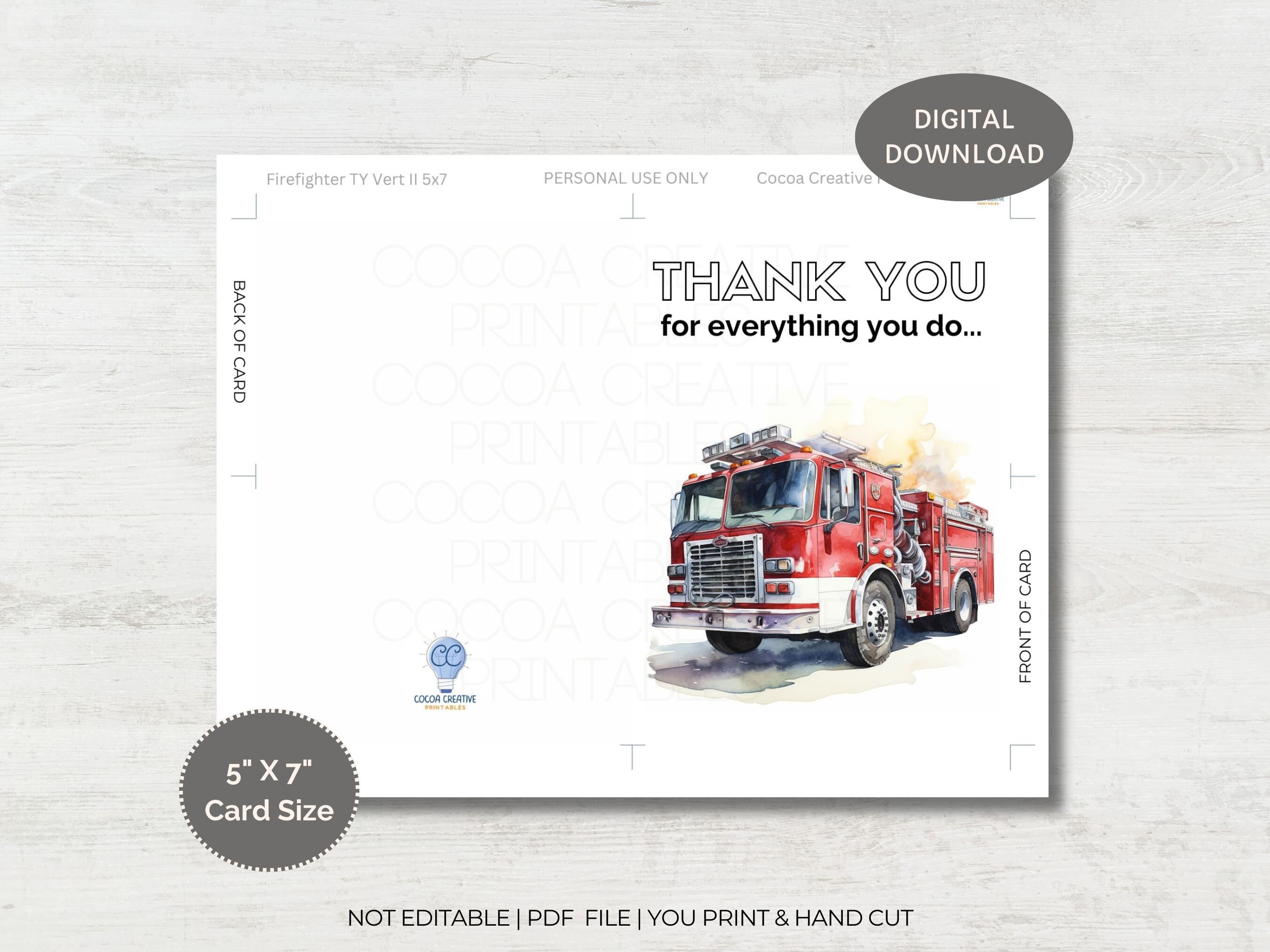 Firefighter Thank You Card | Fireman Thanks | Firemen Gift | Fire Dept ...