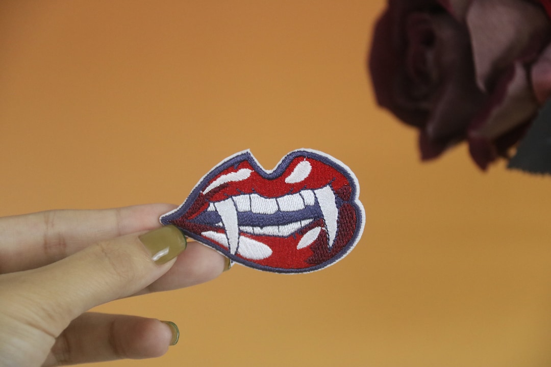 Vampire Teeth Patch, Lip, Red, Iron on Patch, Embroidered Patch ...