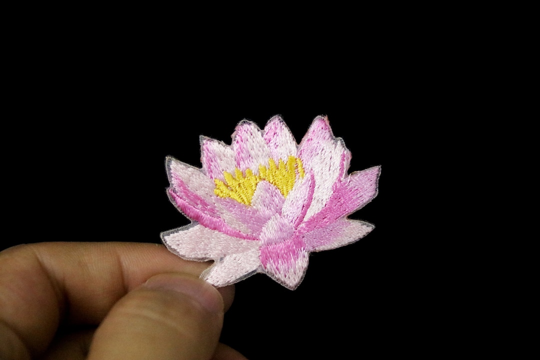 Tiny Pink Lotus Patch, Stick On, Flower, Iron on Patch, Embroidered ...
