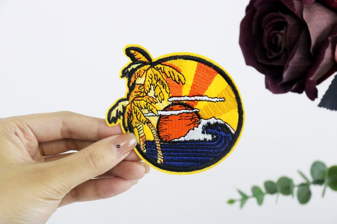Beach, Sunrise, Coconut Patch, Iron on Patch, Embroidered Patch ...