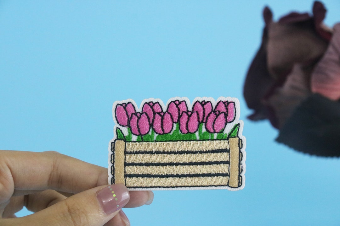Tulips Patch, Pink, Flower Bed Patch, Iron on Patch, Embroidered Patch ...