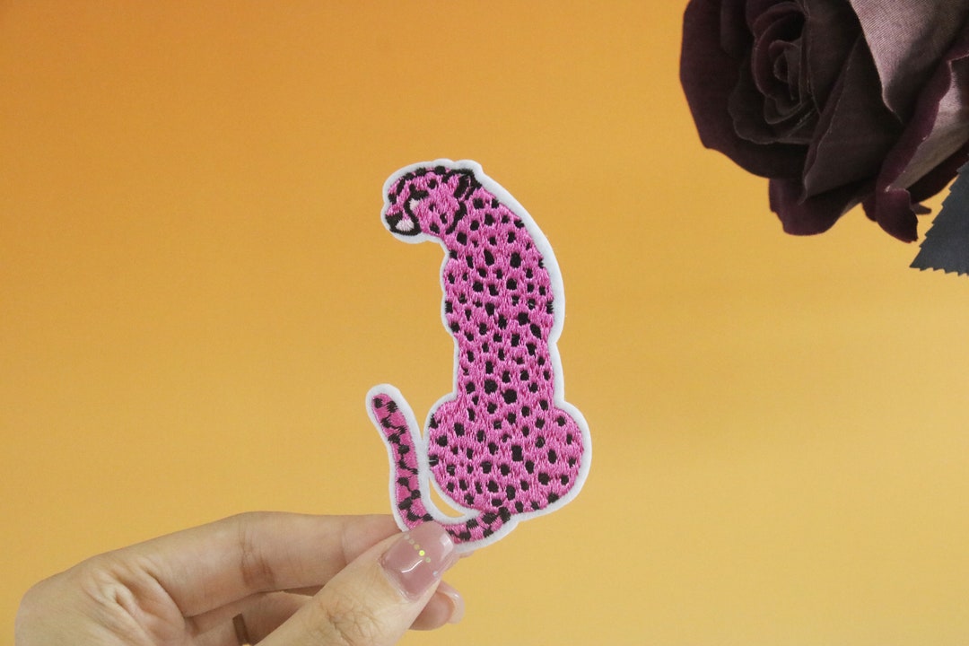 Pink Leopard Patch, Pink Panther Patch, Iron on Patch, Embroidered ...