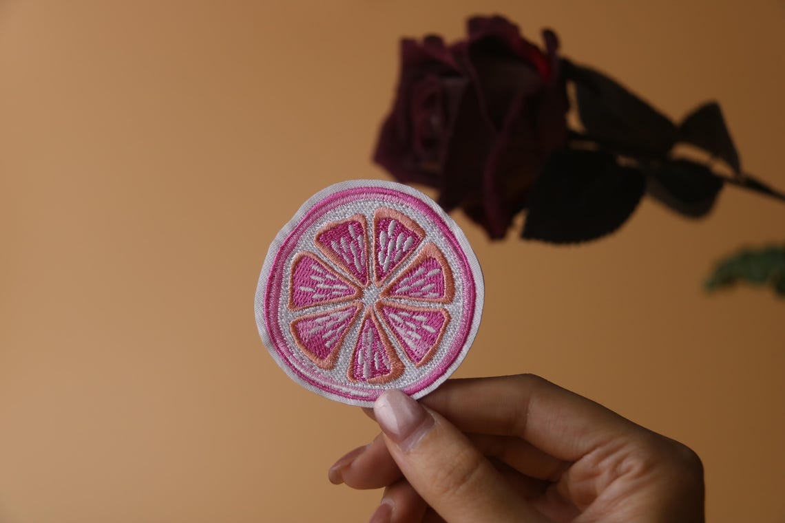 Pink Lemon Slice Patch, Fruit Patch, Iron on Patch, Embroidered Patch ...