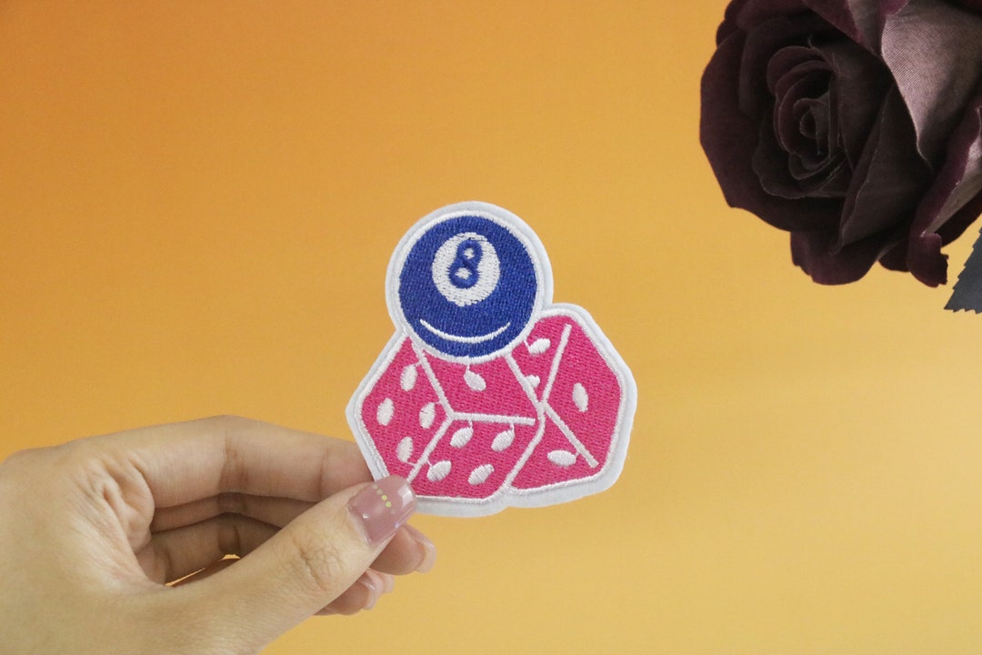 Pink Dices Patch, Black Eight Patch, Iron on Patch, Embroidered Patch ...