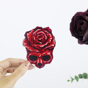 Gorgeous Red Rose Skull Patch, Flower, Iron on Patch, Embroidered Patch, Applique, Iron on ...