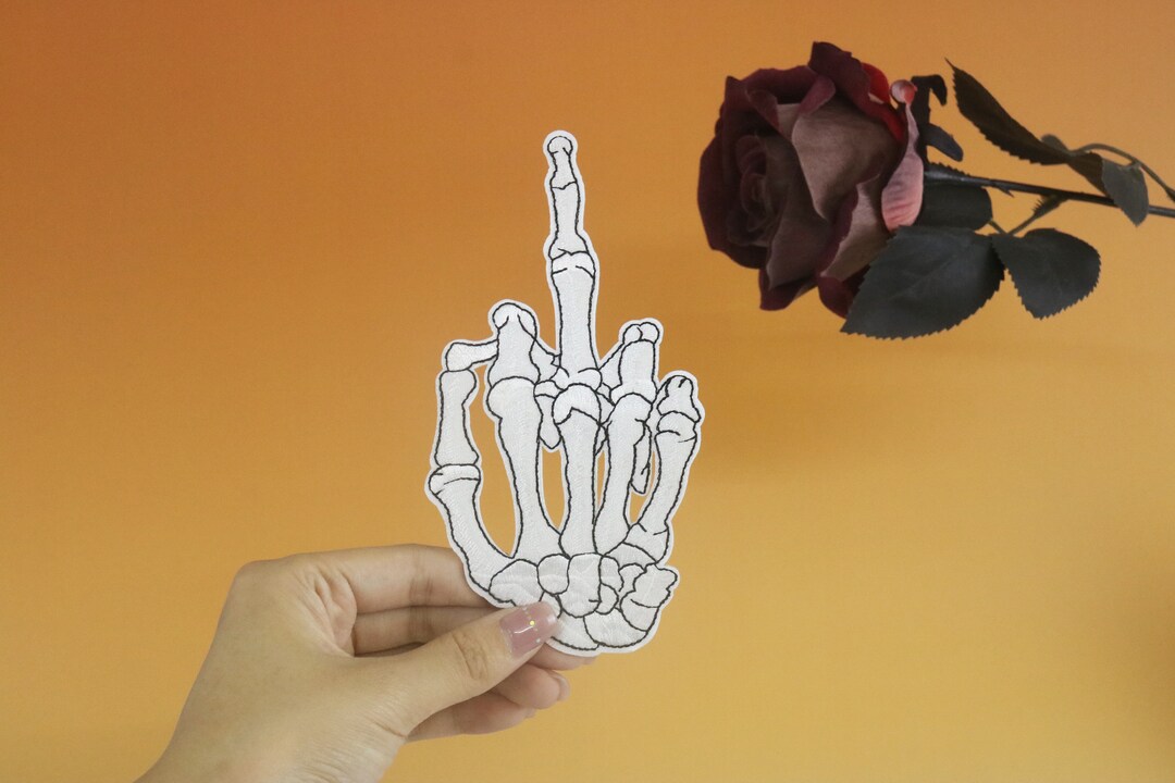 Skeleton Middle Finger Patch, Iron on Patch, Embroidered Patch ...