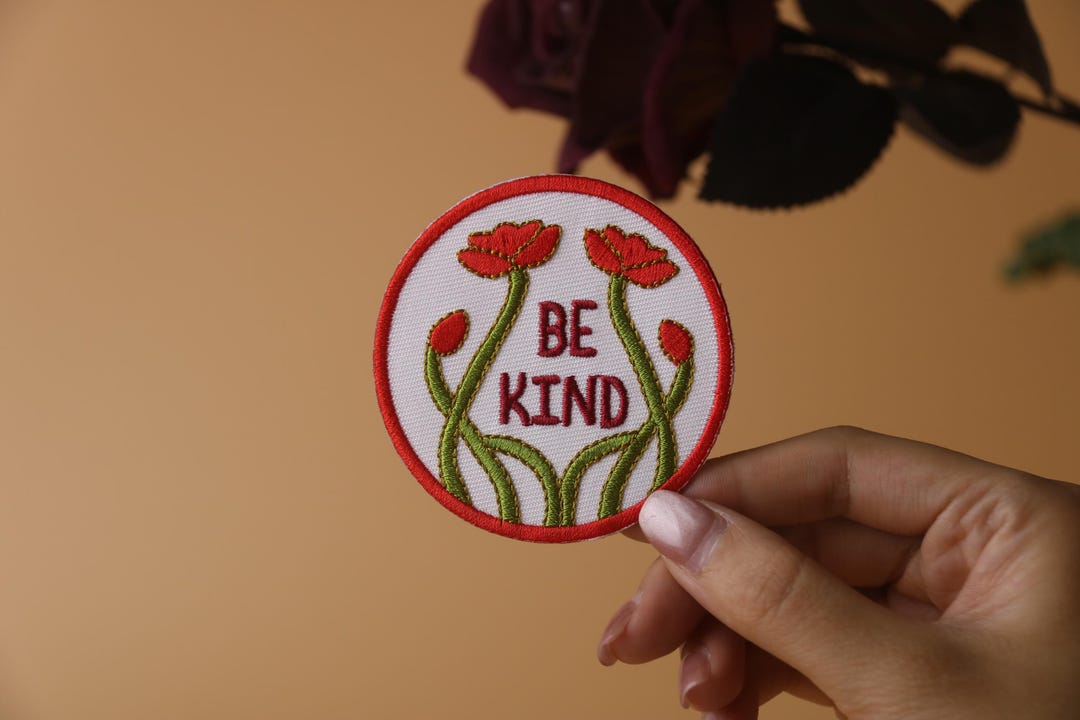 Be Kind Patch, Flower Patch, Red, Iron on Patch, Embroidered Patch ...
