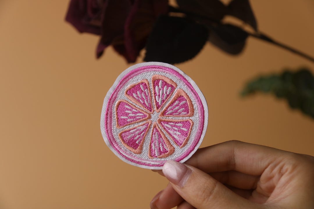Pink Lemon Slice Patch, Fruit Patch, Iron on Patch, Embroidered Patch ...