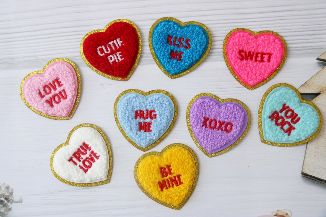 Chenille Rainbow Hearts Patch, Cute Pie, Be Mine, XOXO, Sweet Patch ...