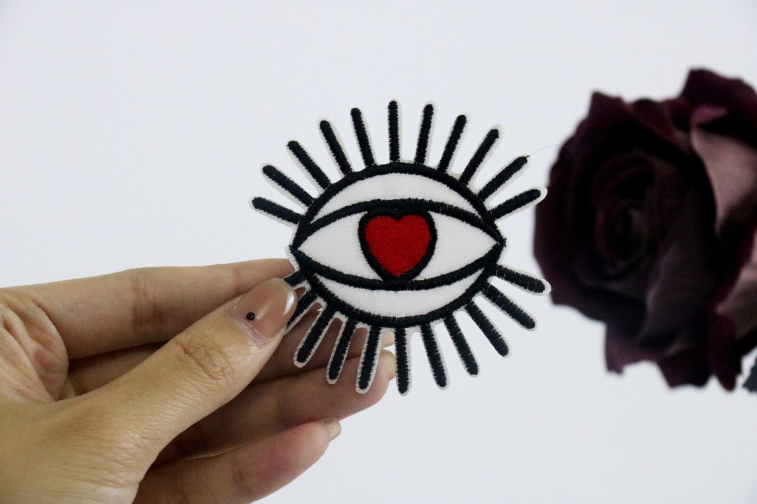 Evil Eye Patch, Red Heart in Eye Patch, Iron on Patch, Embroidered ...