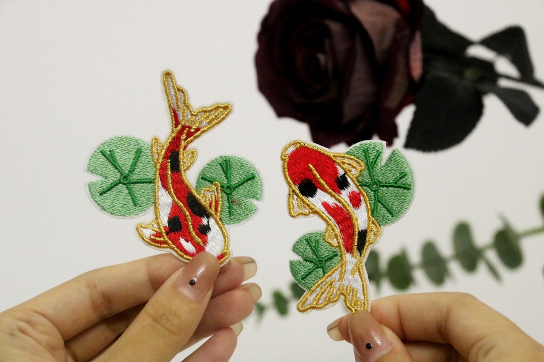 A Pair of Koi Fish With Lotus Leaves Patch, Iron on Patch, Embroidered ...