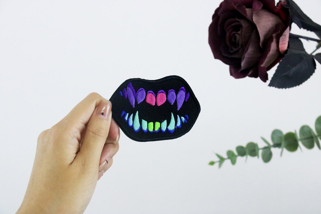 Vampire Fangs Patch, Mouth Patch, Teeth, Iron on Patch, Embroidered ...
