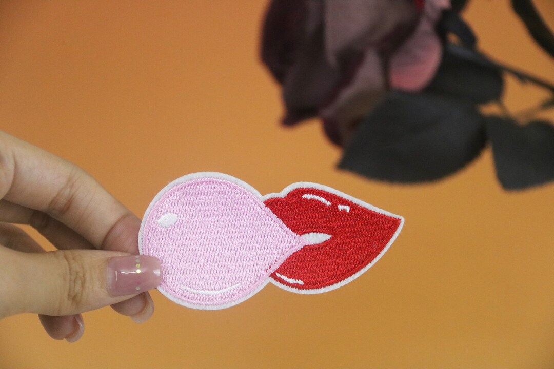 Gum Patch, Blow a Bubble Patch, Red Lip, Iron on Patch, Embroidered ...