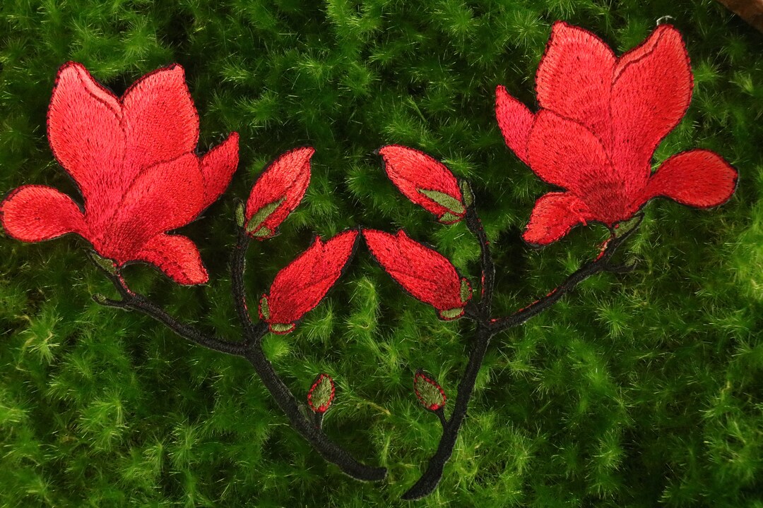A Pair of Red Lily Magnolia Patches, Flower Patch, Iron on Patch ...