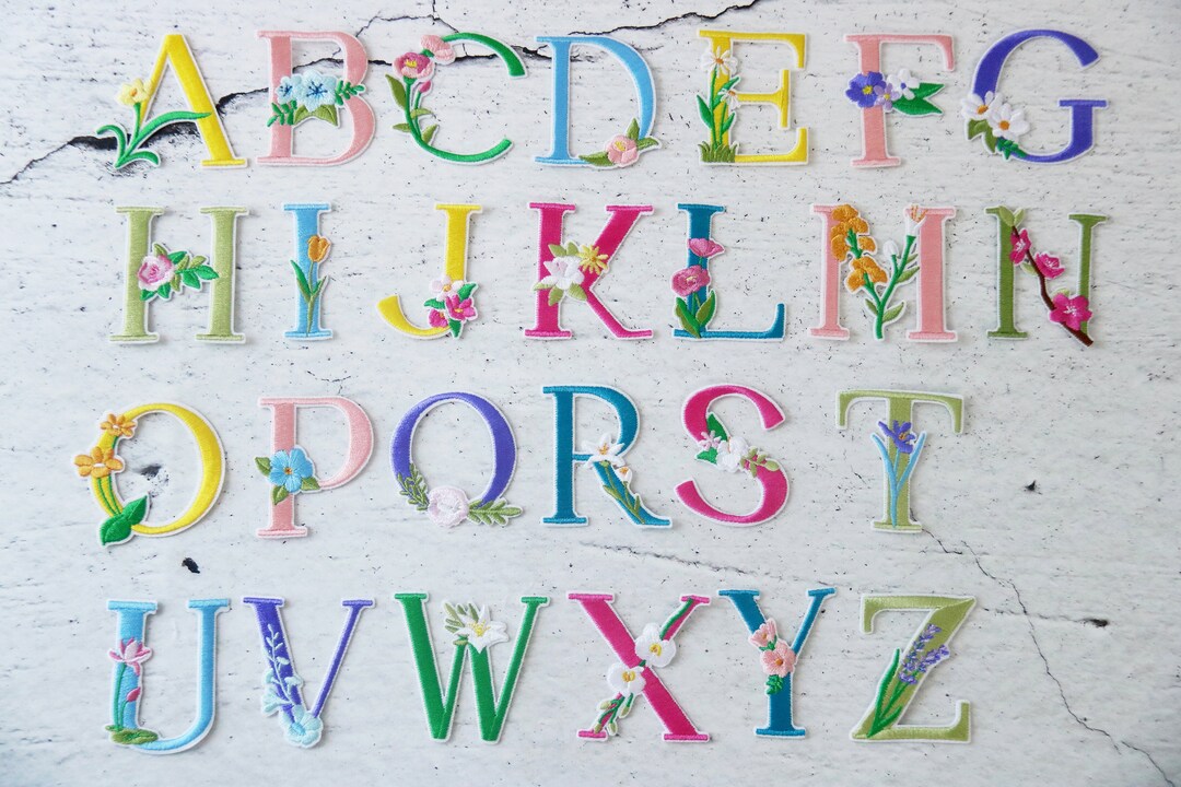 Floral Font Personalized Letters Patch, Flower Letter Patch, Iron on ...