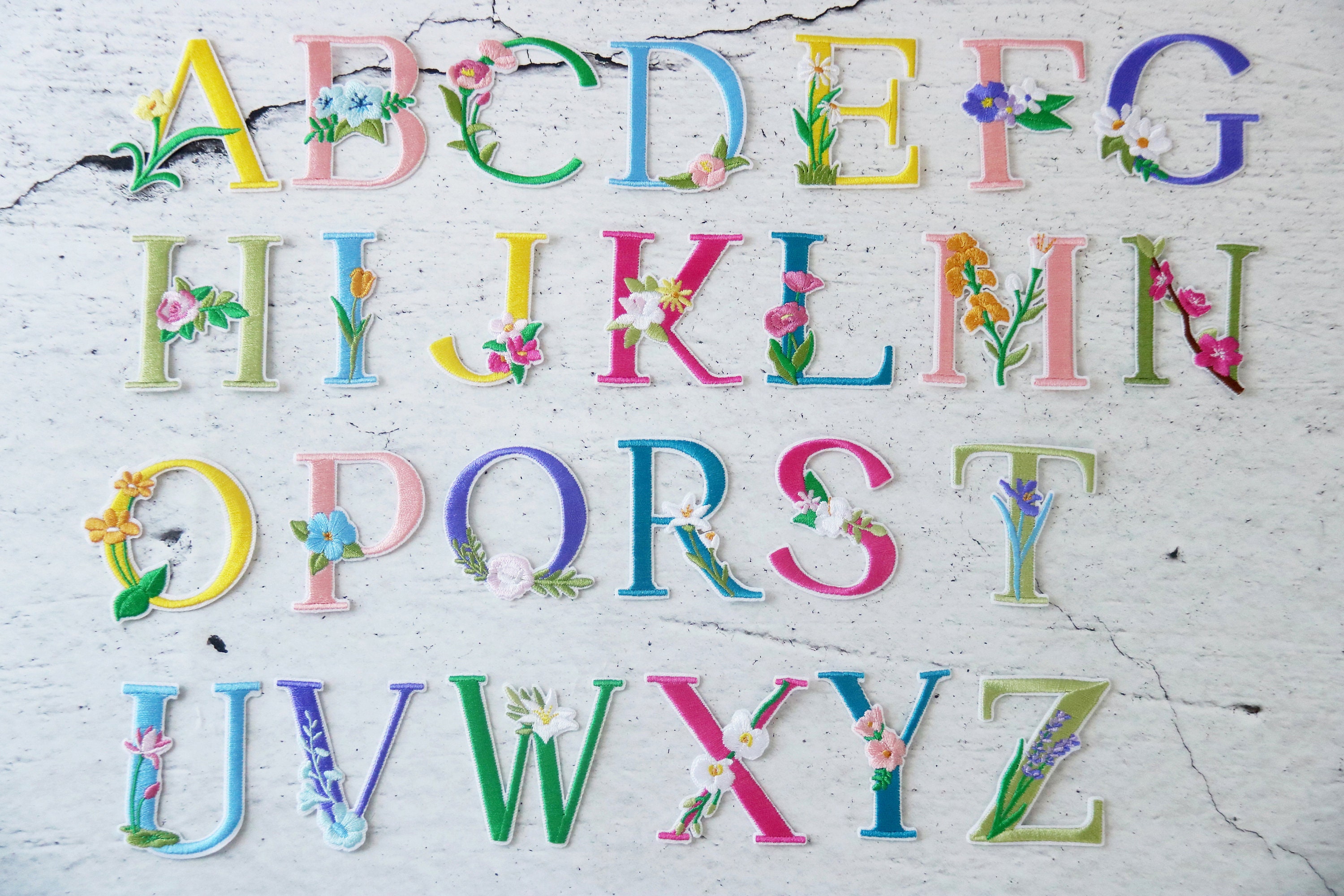 Floral Font Personalized Letters Patch, Flower Letter Patch, Iron on ...