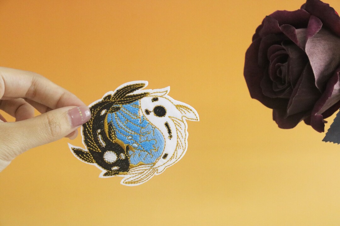 Koi Fish Patch, Black Fish and White Fish, Iron on Patch, Embroidered ...